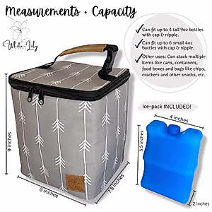 The White-Lily Market Insulated Baby Bottle and Breastmilk Cooler Bag | Ice Pack Included | Daycare and On the Go Travel Bag | Fits Tall, Wide and Small Baby Bottles, 4oz to 9oz | Arrow