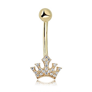 AVORA 10K Yellow Gold Simulated Diamond CZ Tiara Belly Button Ring Body Jewelry (14 Gauge)