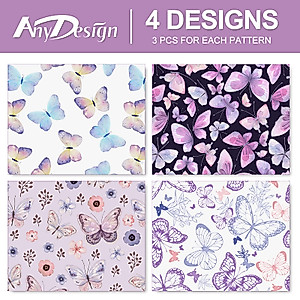 AnyDesign 12 Sheet Butterfly Wrapping Paper Purple Pink Butterfly Gift Wrap Paper Bulk Spring Art Paper for Wedding Baby Shower Birthday DIY Crafts Gift Packing,19.7 x 27.6 Inch, Folded Flat, 4 Design