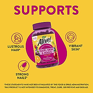 Nature’s Way Alive! Hair, Skin & Nails Gummies, Collagen & Biotin, Antioxidant Vitamins C & E, Strawberry Flavored, 60 Gummies