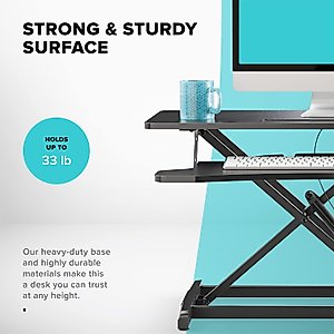 RIF6 34 Inch Convertible Standing Desk – Desk Riser with Customizable Height Settings – Sit to Stand with Spring Assisted Handle – Comes with Tablet and Phone Holder – Black