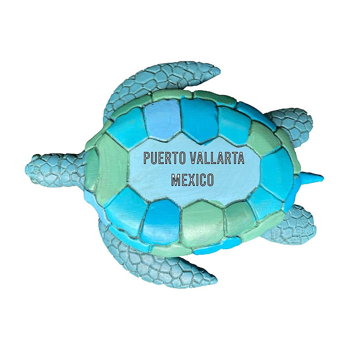 Puerto Vallarta Mexico Souvenir Hand Painted Resin Refrigerator Magnet Sunset and Green Turtle Design 3-Inch Approximately