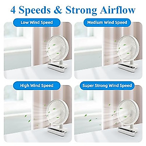 ALLXNOX Oscillating Desk Fan 7200mAh Battery Powered & USB Rechargeable Small Personal Fan Quiet Table Fan Portable Fan 4 Speed with LED Display for Home Office Bedroom Outdoor Travel Camping