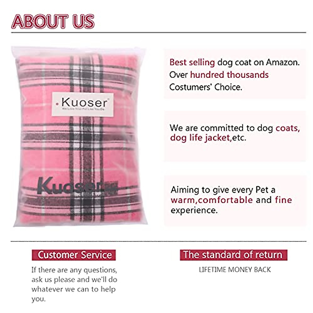 Kuoser Warm Dog Coat, Reversible Dog Jacket Waterproof Dog Winter Coat British Style Plaid Dog Clothes Pet Dog Cold Weather Coats Cozy Snow Jacket Vest for Small Medium Large Dogs Pink XXL