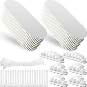 2 Pcs Cable Management Box Cord Organizer Box Cord Box Hider with 46 Pcs Cable Management Kit, Wire Box for Power Strips, Surge Protectors, Desk, TV Computer Wires, Home Office (White)