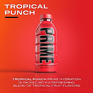 PRIME Hydration TROPICAL PUNCH | Sports Drinks | Electrolyte Enhanced for Ultimate Hydration | 250mg BCAAs | B Vitamins | Antioxidants | 2g Of Sugar | 16.9 Fluid Ounce | 12 Pack