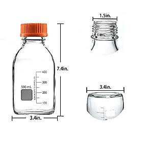 BKMAMLAB 500ml Round Media Storage Bottles with GL45 Screw Cap Borosilicate Glass Maximum temperature 249.8°F Pack of 3