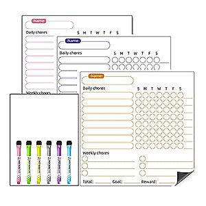 Magnetic Dry Erase Responsibility Family Chore Chart - 3 Pcs Chore Board List (10"x10") & 1 Blank Whiteboard (8"x6") & 6 Colored Markers & 1 Eraser for Multiple Kids Adults Teenagers Refrigerator