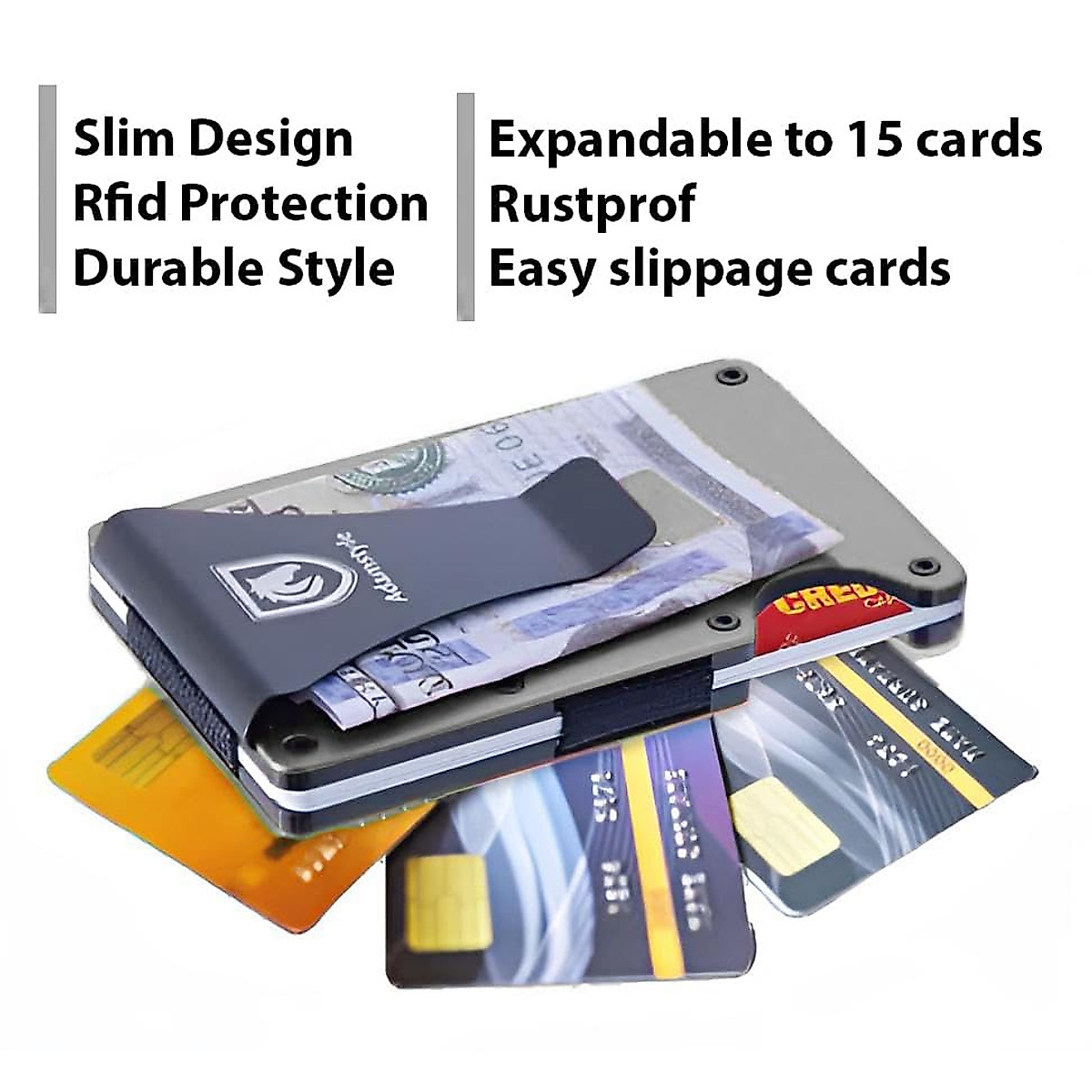 Adamstyle Minimalist Slim Wallet for Men - Mens Metal Compact Wallets - Rfid Blocking Credit Card Holder with Money Clip