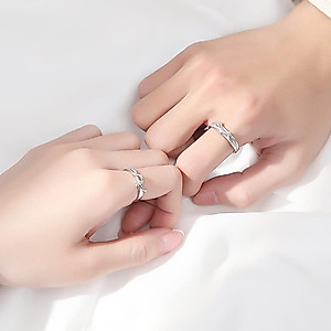 MIKAMU Couple Rings 925 Sterling Silver Adjustable Open Rings Engagement Pair Rings Rings for Men Rings for Women Wedding Promise Engagement Anniversary Ring ((Rings for Women) 1 pcs)