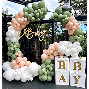 Baby Shower Decoration 11.8inch Balloon Box, DIY 4pcs White Baby Boxes with 30 Letters, Centerpieces Party Favors for Baby Girl Boy Birthday Gender Reveal Backdrop (White Box With Golden Letters)