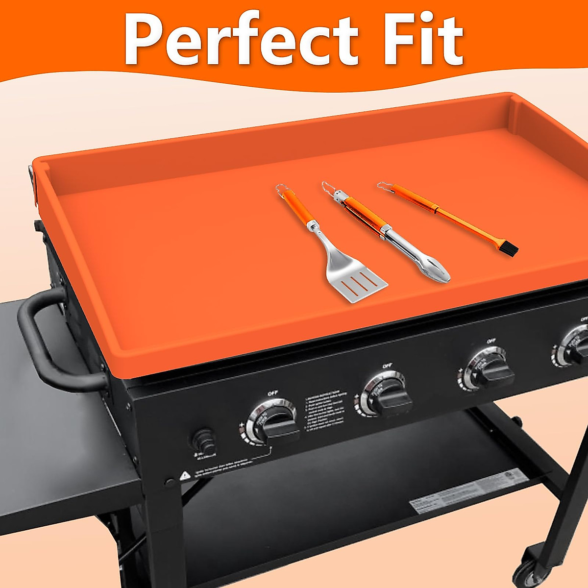 BANGIE Griddle Cover Mat for Blackstone 36 Inch Griddle Accessories - Full Wrap-Around Protection Silicone Mat for Griddle - Food Grade Silicone Grill Mat - ORANGE