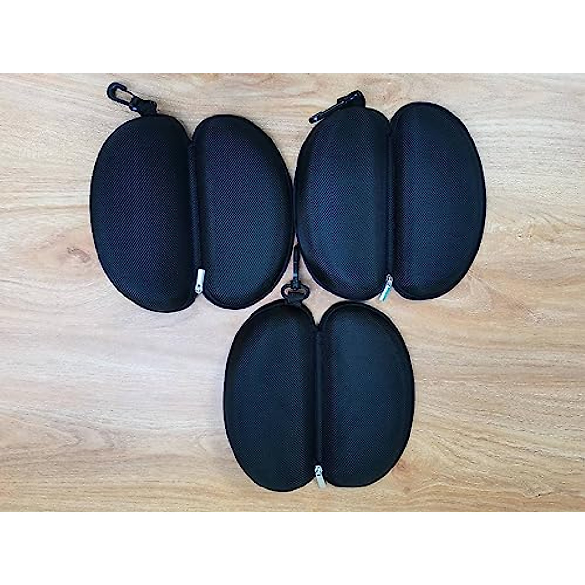 alladaga 3 Pack Zipper Shell Eyeglasses and Sunglasses Case with Plastic Carabiner Hook (Black)