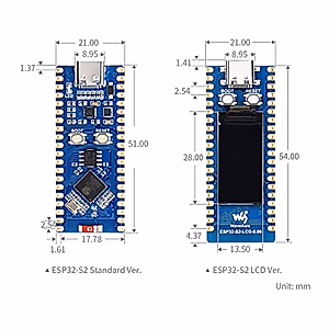 ESP32-S2 MCU WiFi Development Board with Pre-Soldered Header,2.4 GHz WiFi 240 MHz Xtensa Single-Core 32-Bit LX7 Microcontroller Support Raspberry Pi Pico Expansion Board