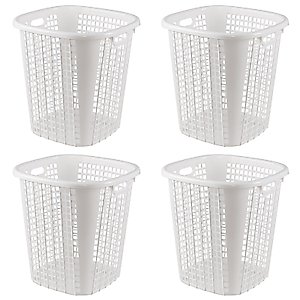 Haodehen 6 Packs Tall Plastic Laundry Baskets, 15.76" x 15.76" x 16.5", Dirty Clothes Hamper with Cut Out Handle, Ventilated, White