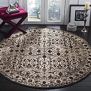SAFAVIEH Brilliance Collection 6'7" Round Cream / Black BRL502C Vintage Oriental Area Rug