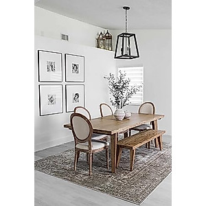 BoutiqueRugs Gael Farmhouse Area Rug - Machine Washable - Olive, Light Blue, Tan - 6'7" x 9'