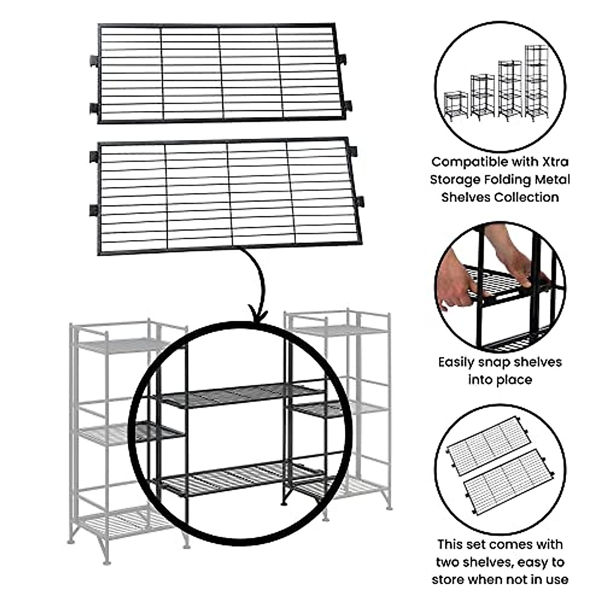 Convenience Concepts Xtra Storage Shelf Metal Extension Set of 2, Black