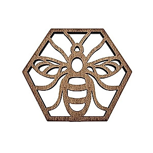 10Pcs Wooden Coaster Hollow Hex Wooden Cup Cushion Honeycomb Design Cup Pad Wall Art Decoratiob for Bee Lovers Collection Housewarming Gift Coffee DIY Bar Home Decor(10Pcs, Bees)