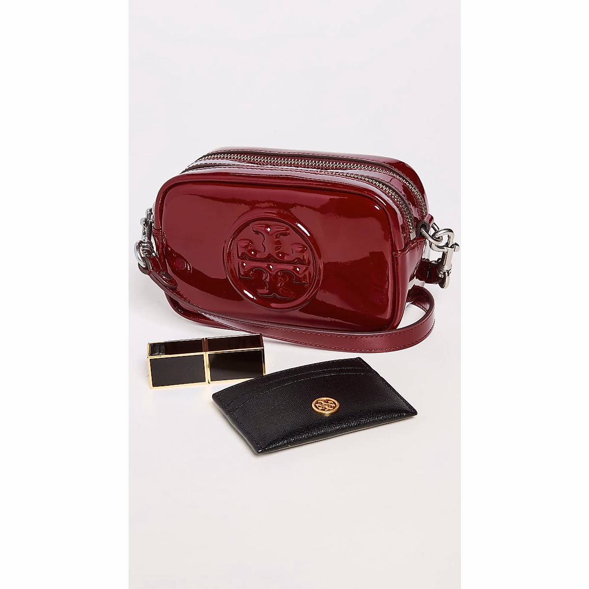Tory Burch Women's Perry Bombe Patent Mini Bag, Royal Burgundy, Red, One Size