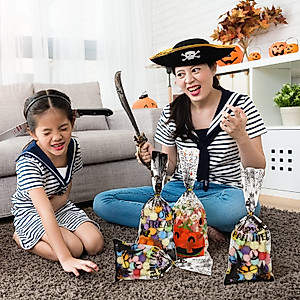 Zonon 140 Pieces Halloween Treat Bags Halloween Bags Plastic Goodie Bags Bulk Clear Candy Cellophane Bags with 150 Pieces Twist Ties for Halloween Party Favor Supplies