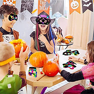 OuMuaMua 30PCS Halloween Rainbow Scratch Mask Art Craft Kit, Bat Witch Pumpkin Zombie Pirate Skull Scratch Paper Art Mask for Halloween Party Crafts Classroom Decorations