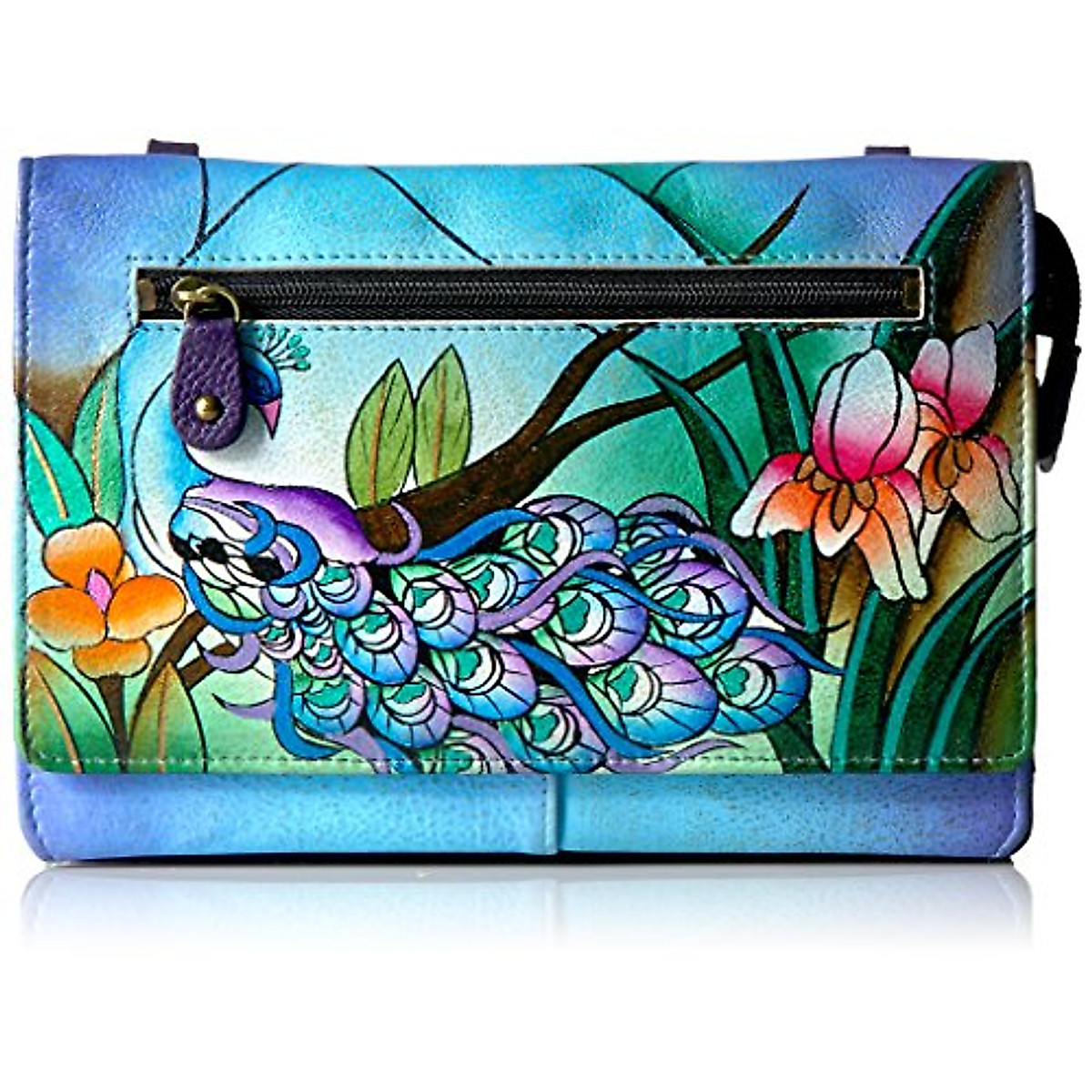Anna by Anuschka Women’s Hand-Painted Genuine Leather Organizer Wallet On a String - Midnight Peacock