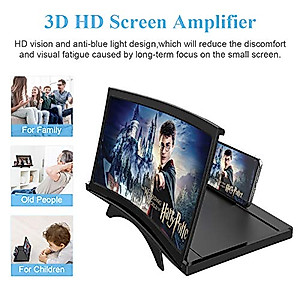 12" Curve Screen Magnifier –3D HD Mobile Phone Magnifier Projector Screen for Movies, Videos, and Gaming–Foldable Phone Stand with Screen Amplifier–Supports All Smartphones (Black)