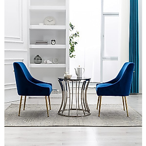 Restworld Velvet Dining Chairs Set of 2, Furniture Collection Modern Contemporary Upholstered with Polished Gold Metal Legs(Blue)