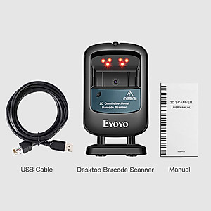 Eyoyo 2D Hands-Free Barcode Scanner, Omnidirectional USB Wired Desktop Barcode Reader 1D 2D PDF417 Data Matrix Bar Code Reader with Automatically Scanning for Retail Store Supermarket Mall Business
