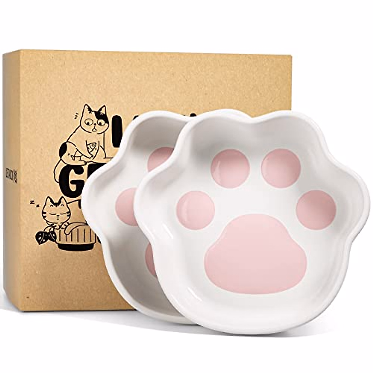 LE TAUCI Cat Bowls Ceramic, Small Cat Dishes, 8 Oz Shallow Cat Food Bowls for Indoor Cats, Relief Whisker Fatigue Cat Bowls, Cat Water Dish, Cute Paw Shaped Kitten Bowls, Flat Cat Plates