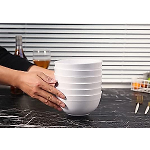 Lechoo Melamine Cereal Bowls - 23oz White Dinnerware Soup Bowls, Set of 6,Unbreakable 6PCS Salad Bowls,Dishwasher Safe,White