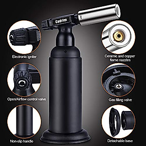 Big Butane Torch, Powerful and Strong Kitchen Torch Lighter with Safety Lock and Adjustable Flame, Refillable Blow Torch for Creme Brulee, Baking, Desserts and Searing