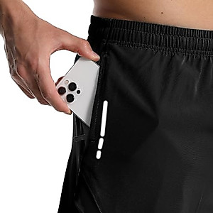 OEBLD Men’s Running Shorts 3 Inch Workout Gym 2-in-1 Pants Athletic Compression Track Tights with Zipper Pockets Lightweight Quick Dry Sports Black