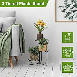 smusei Plant Stand Indoor, 3 Tier Small Metal Plant Stand, Corner Plant Stand for Multiple Plants, Adjustable Plant Stand for Living Room, Balcony, Garden, Patio (Black)