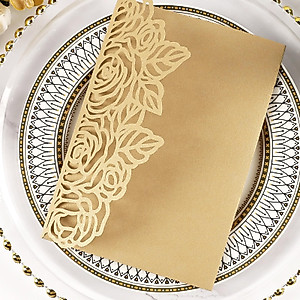 Maffily 50pcs Gold Laser Cut Wedding Invitations Card Pocket with Envelope and RSVP Cards 5x7 '' Tri-Fold Wedding Invitation Kit for Wedding Engagement Bridal Shower Birthday Quinceanera Party Invite