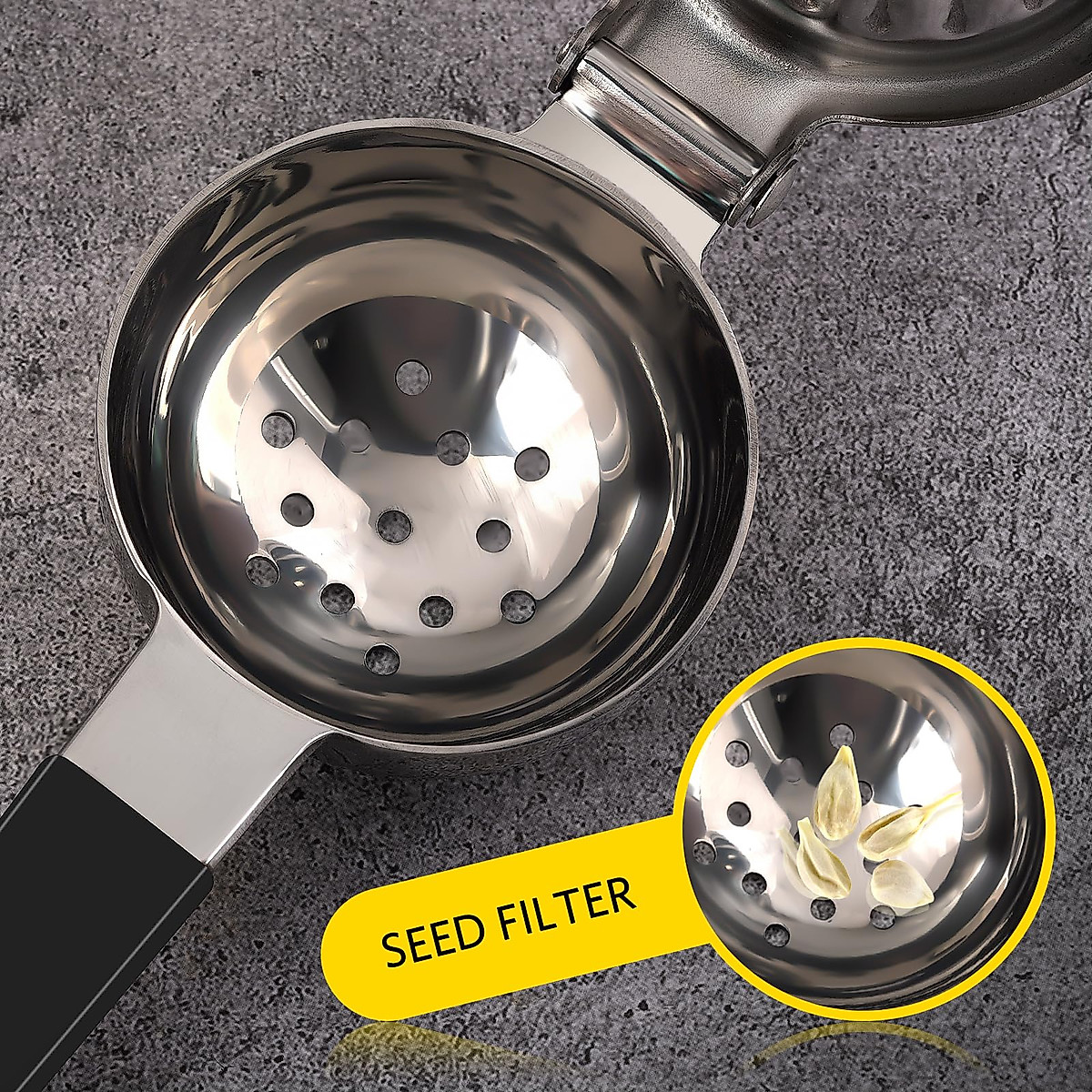 Lemon Squeezer, Sopito Stainless Steel Citrus Press Juicer Heavy Duty with Large Metal Squeezer Bowl for Seedless Juicing, Non-Slip Grip Design Manual Juicer