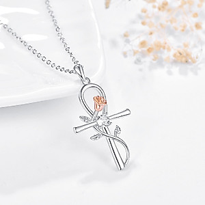 PRAYMOS Ankh Necklace Women 925 Sterling Silver Rose Cross Pendant 5A Cubic Zirconia Ankh EgyptianJewelry Gift for Women Wife Mother's Day Gifts