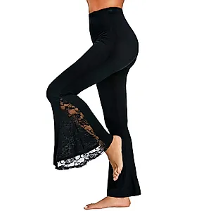 Aniywn Womens High Waist Ruffle Flare Bell Bottom Pants Casual Stretch Panel Leggings Pants Black
