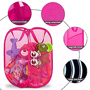 2 Pack Deluxe Strong Mesh Pop Up Laundry Hamper Basket with Side Pocket Durable Handles for Laundry, Bedroom, Bathroom, Kids Room, Dorm, Travel