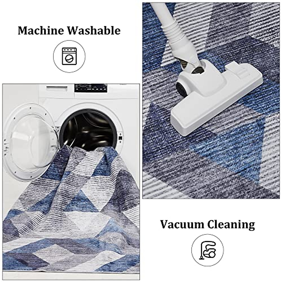 RUGSREAL Washable Rug Geometric Trellis Low-Pile Area Rug Stain Resistant Modern Area Rug Throw Non-Slip Non-Shedding Area Rug for Living Room Bedroom Office, 5' x 7' Blue