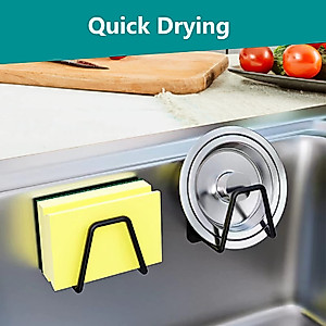 Telivava Sponge Holder for Kitchen Sink(2 Pack), Strong Adhesive Sink Sponge Holder, SUS304 Stainless Steel Sponge Holder for Kitchen Accessories - Waterproof & Quick Drying(B Style Black)