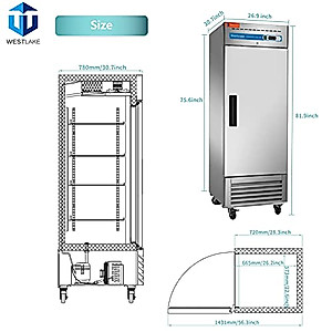 WESTLAKE 27" W Commercial Refrigerator Stainless Steel Reach in Solid Single Door Upright Fan Cooling 23 Cu.ft Cooler for Restuarant, Bar, Shop, etc