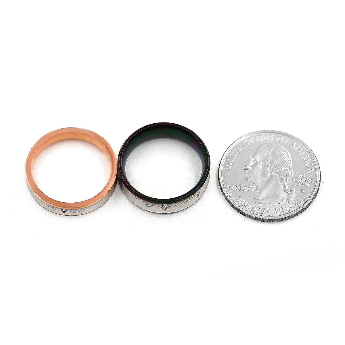 Uloveido Woman 4mm 2-Tones Forever Love Ring Rose Gold Stainless, Matching Wedding Band Engagement Ring for Her (Women, size 11)