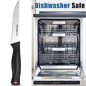 Astercook Steak Knife, Steak Knives Set of 6 with Sheath, Dishwasher Safe High Carbon Stainless Steel Steak Knife with Cover, Black