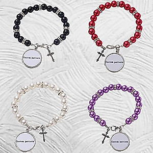 Custom Christian Charm Bracelets for Women Faith-Personalized Bracelets for Women with Picture-Engraved Cross Bracelet for Women Beaded Grandma Mother Daughter Easter Adjustable (White)