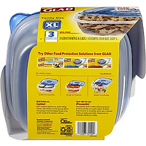 GladWare Family Size Food Storage Containers, XL | Large Square Food Storage, Containers Hold up to 104 Ounces of Food, Large Set 3 Count Food Containers