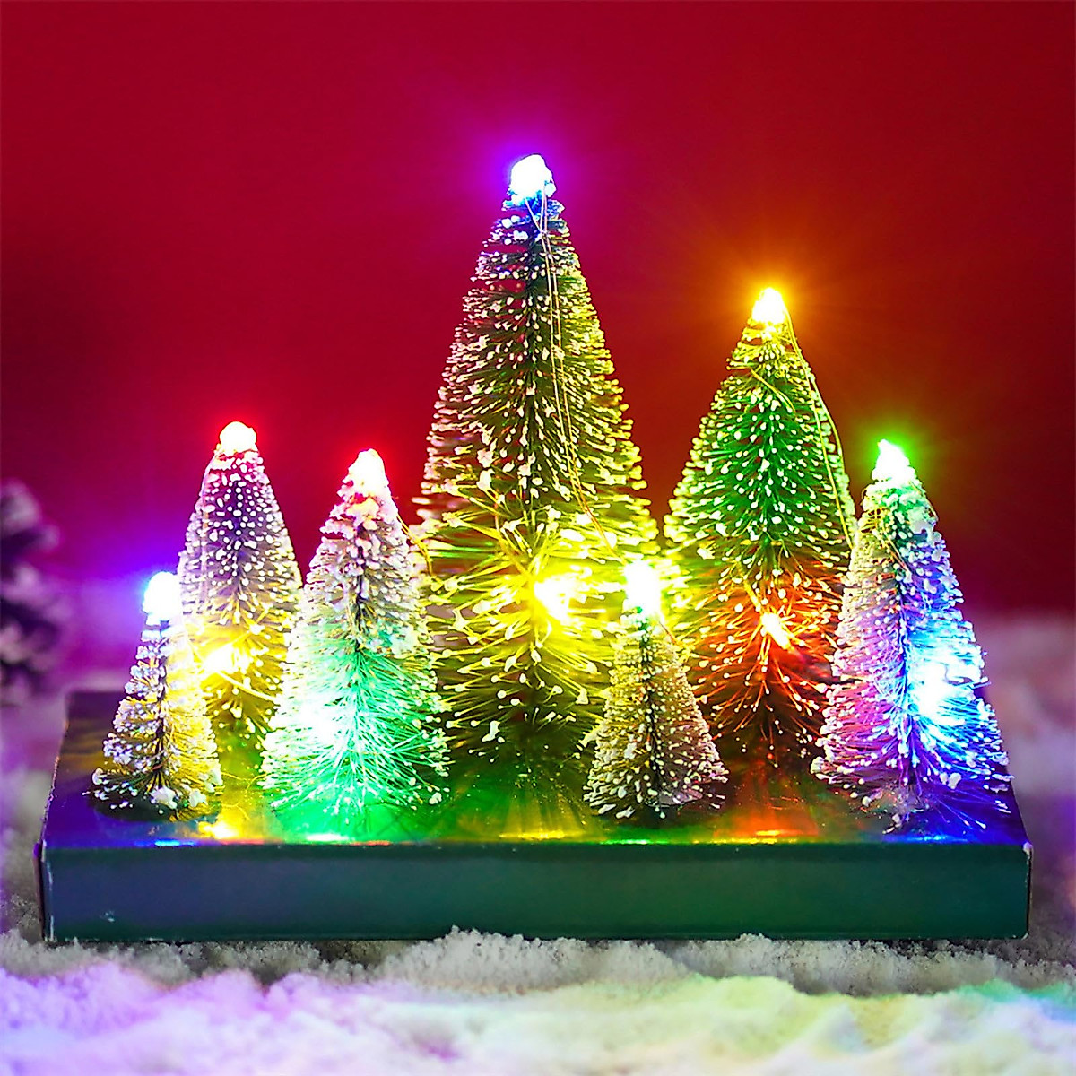 Mini Christmas Trees, Artificial Christmas Tree Desktop Decoration with LED Colour Lights, Xmas Christmas Tree Festival Gift Ornament #P