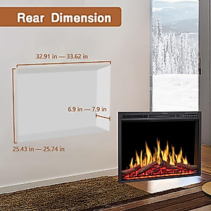 Havato 34 inch Electric Fireplace Inserts, Recessed Electric Stove Heater with Adjuatble Flame Colors, Log Colors, Flame Speed and Brightness, Remote Control & Time,750W/1500W