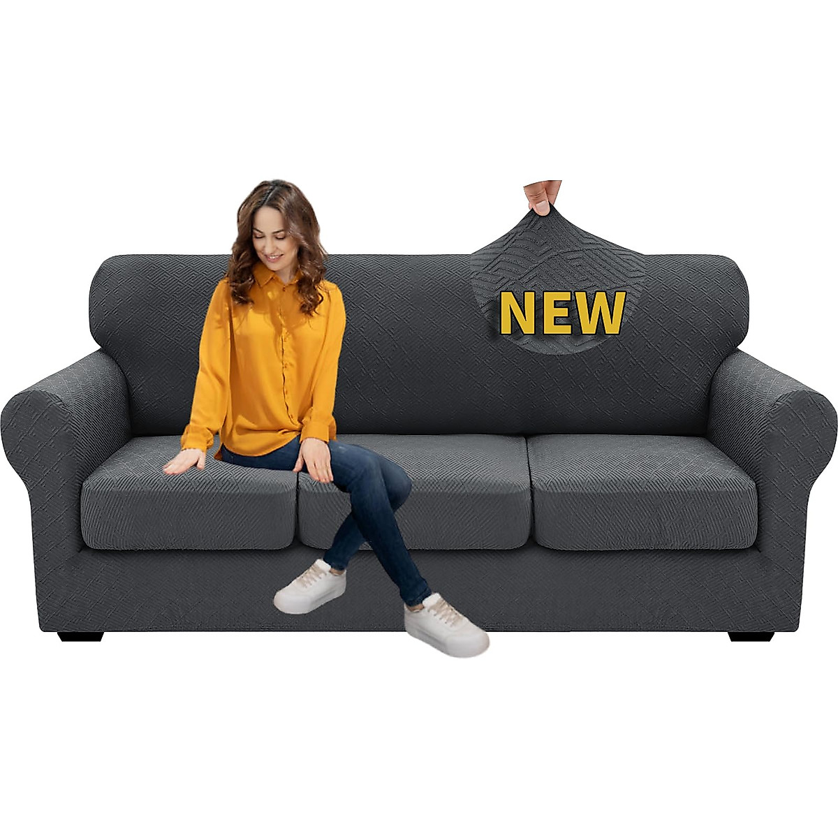 XINEAGE 2024 Newest 4 Pieces Couch Covers for 3 Cushion Couch Super Stretch Thick Soft Sofa Cover Anti Slip Sofa Slipcover Dogs Cats Furniture Protector (Dark Gray, 71"-91")